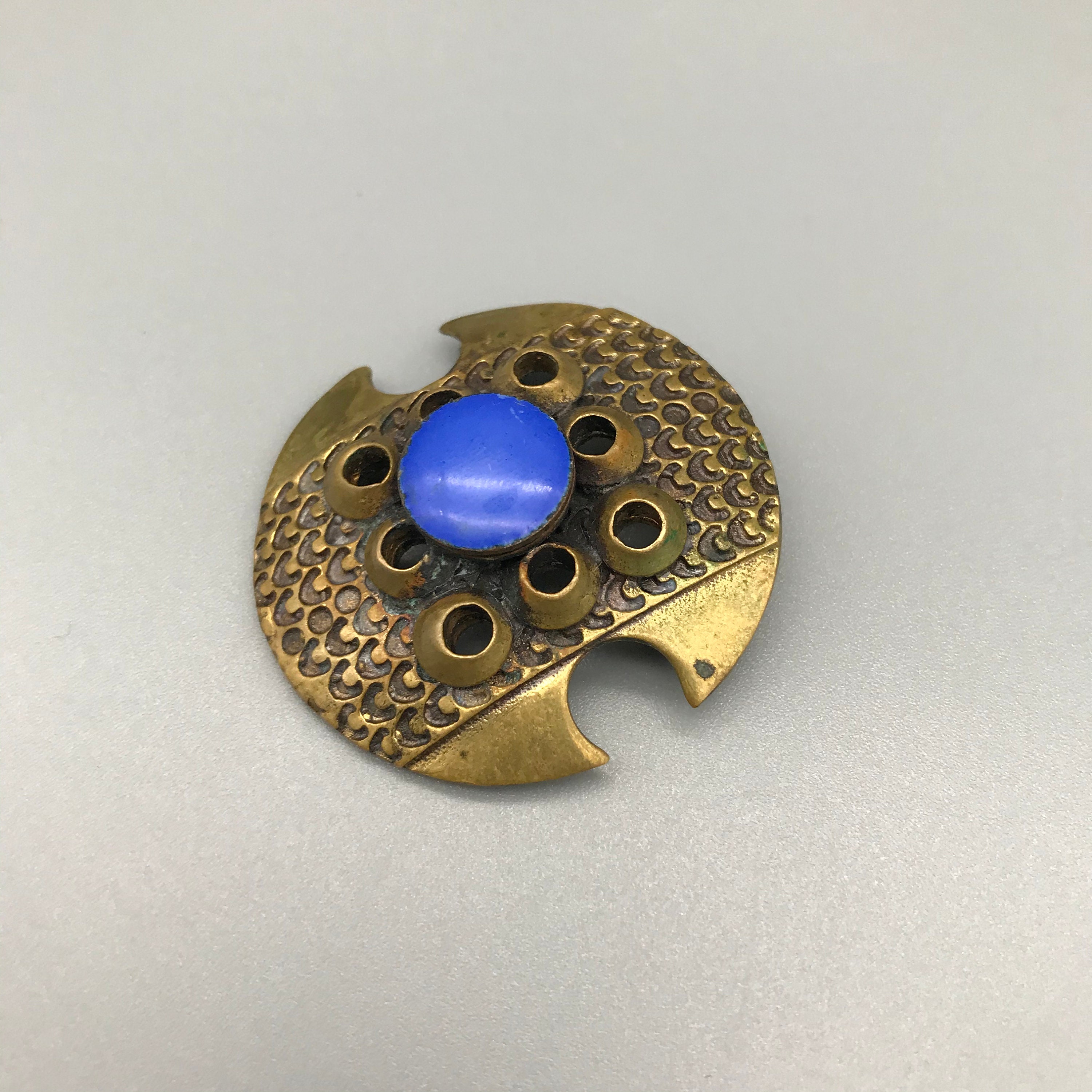 Vintage Pentti Sarpaneva for Kalevala Koru Bronze & Blue Enamel Pin/Brooch