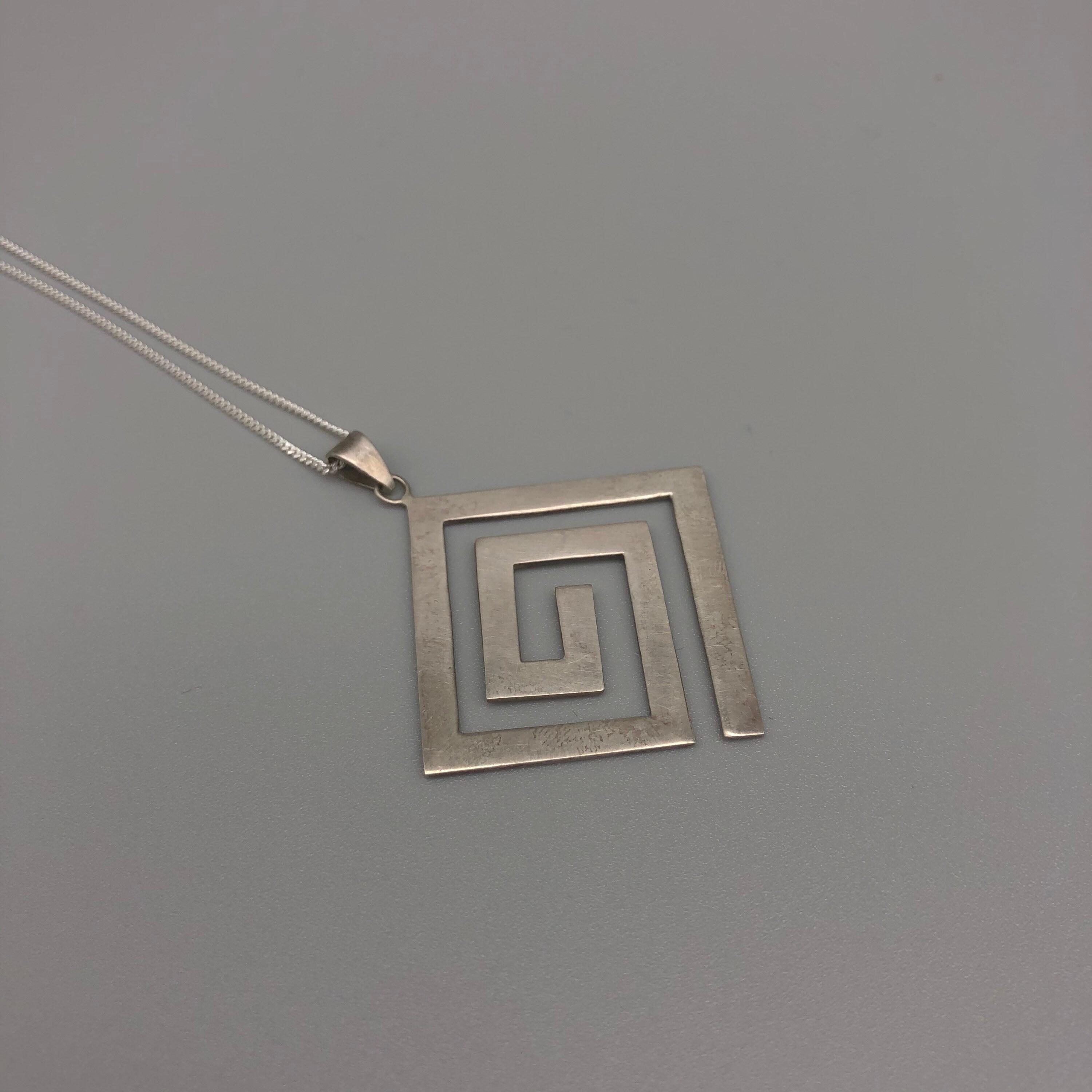 Vintage Sterling Silver Rhombus Form Maze Modernist Pendant
