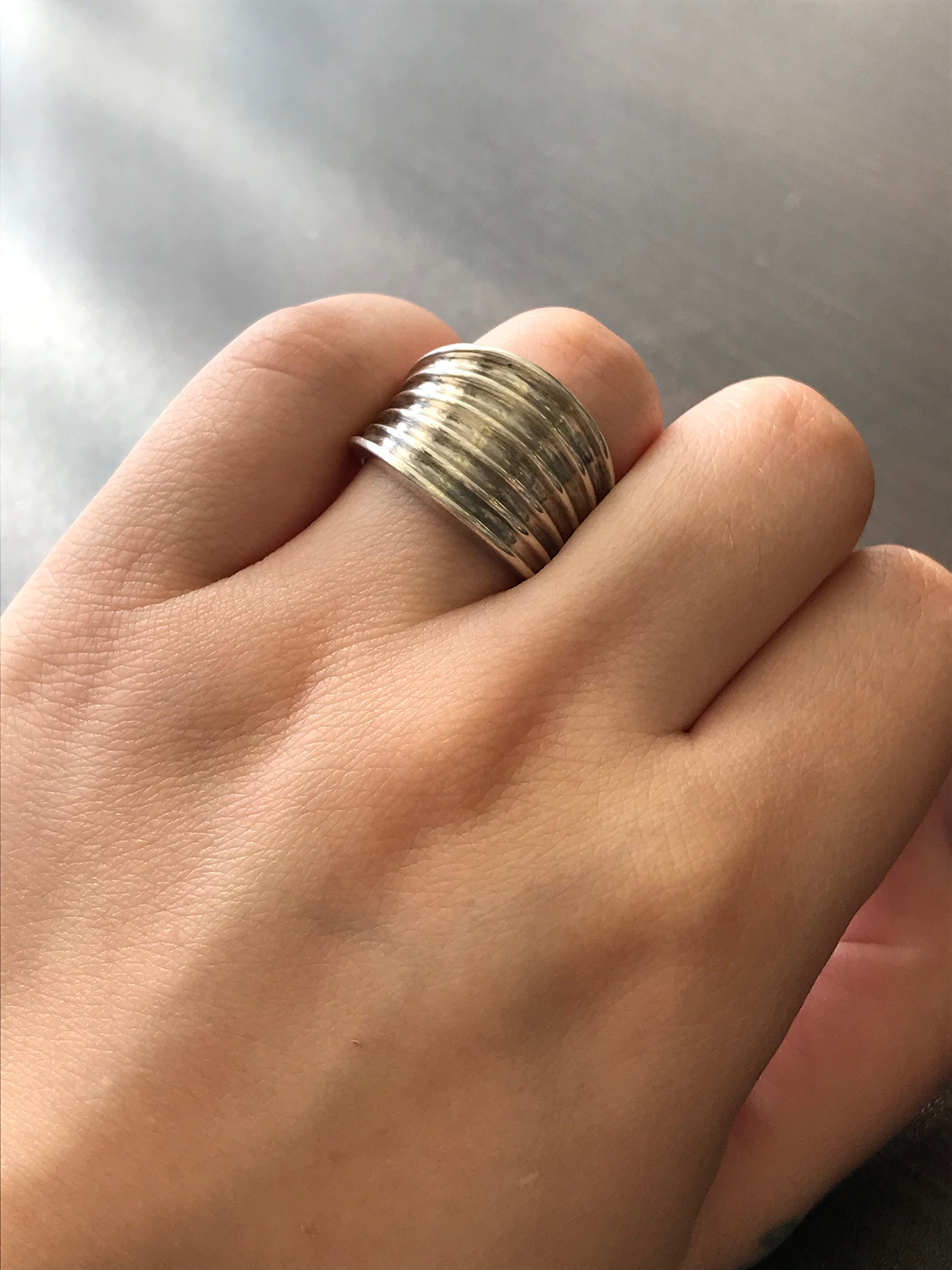 Vintage Ross Simons Inverted Ridges Sterling Silver Statement Ring, size 7