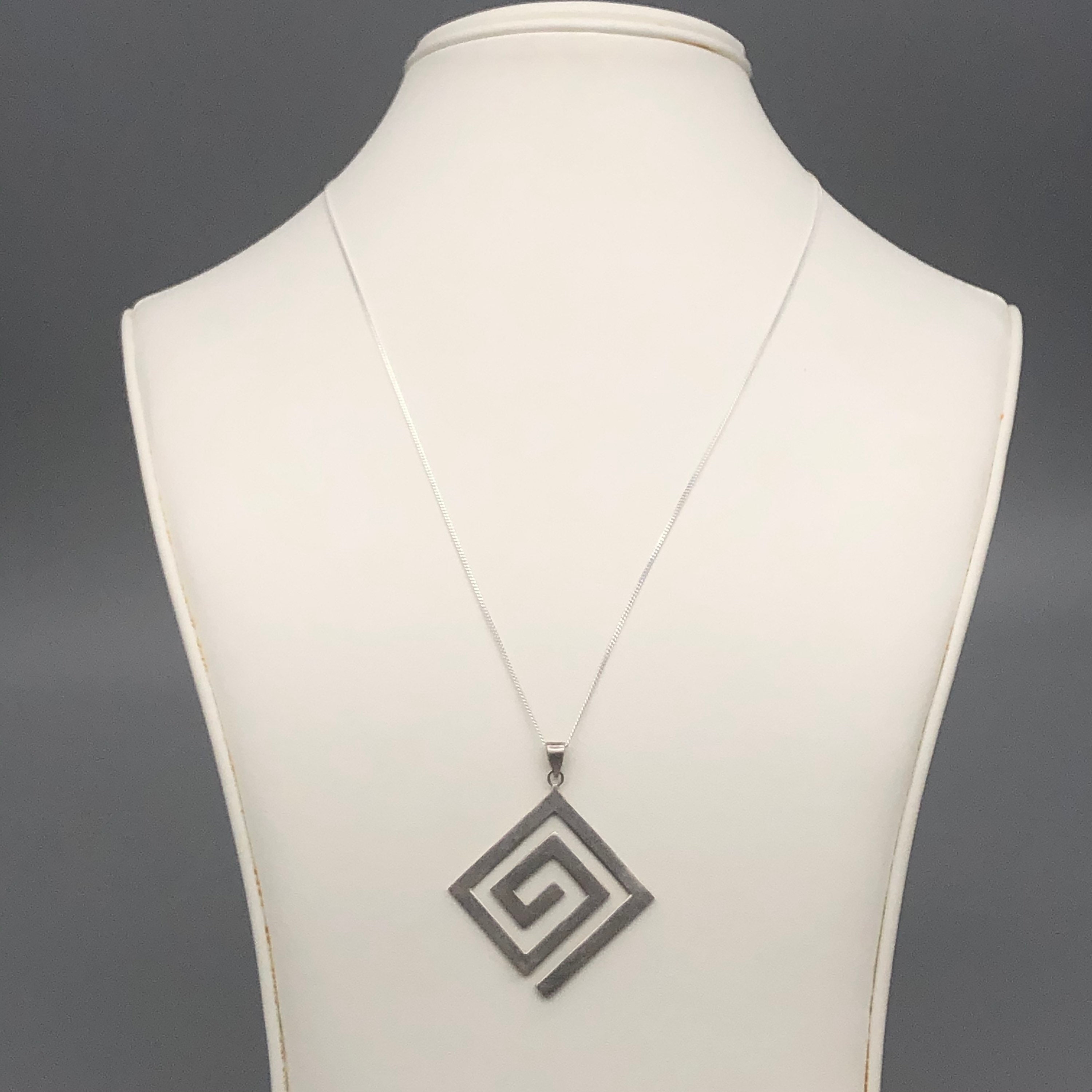 Vintage Sterling Silver Rhombus Form Maze Modernist Pendant