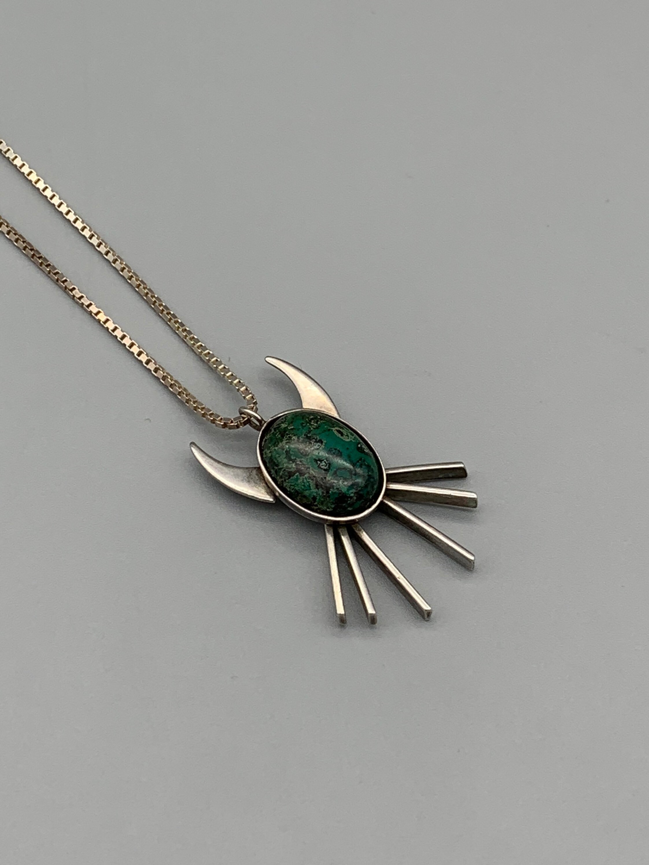 Vintage Rick Charlie Chrysocolla Sterling Silver Navajo Spider Pendant