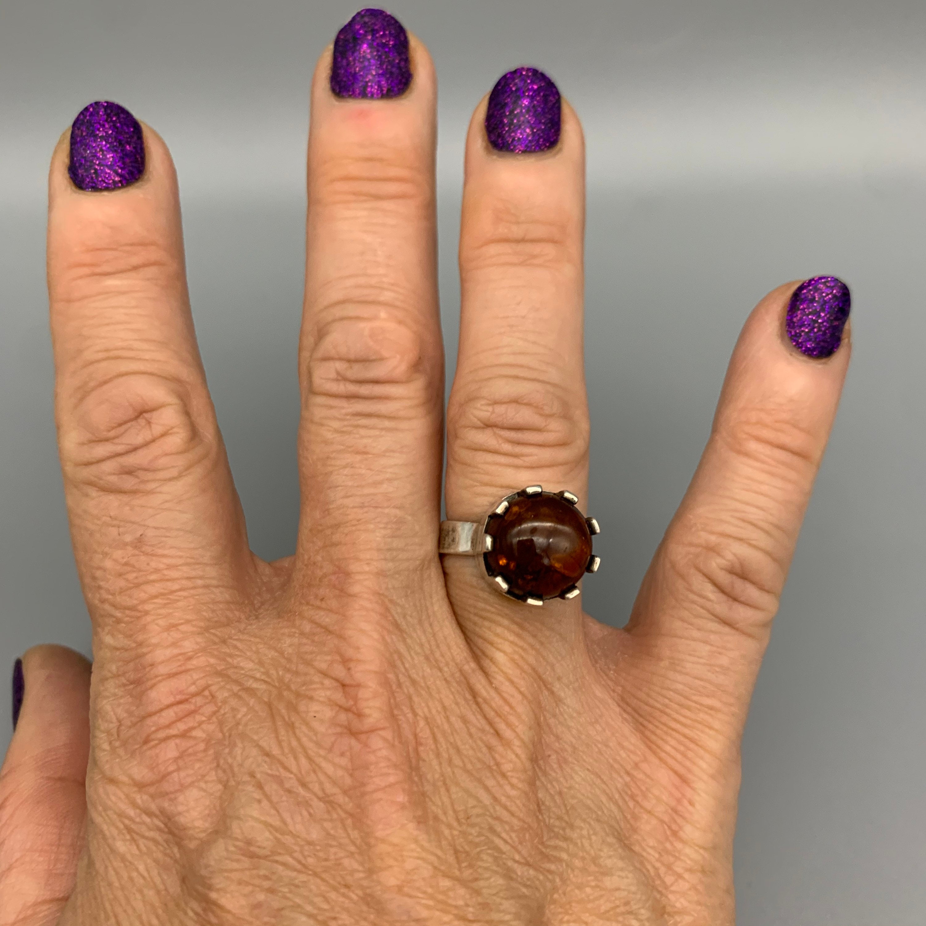 Vintage Cognac Baltic Amber Modernist Crown Setting Sterling Silver ...