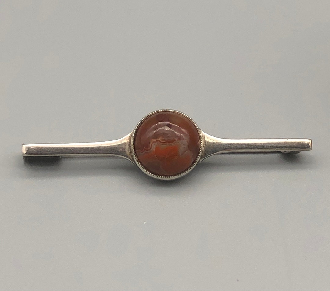 Vintage Brecciated Jasper 900 Silver Modernist Par Pin/brooch, Germany ...