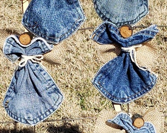 Jean Pocket Angel Ornie Country Farm House Denim Wood Burlap ...