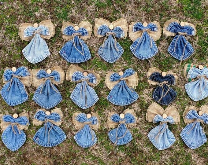 Jean Pocket Angel Ornie Country Farm House Denim Wood Burlap ...