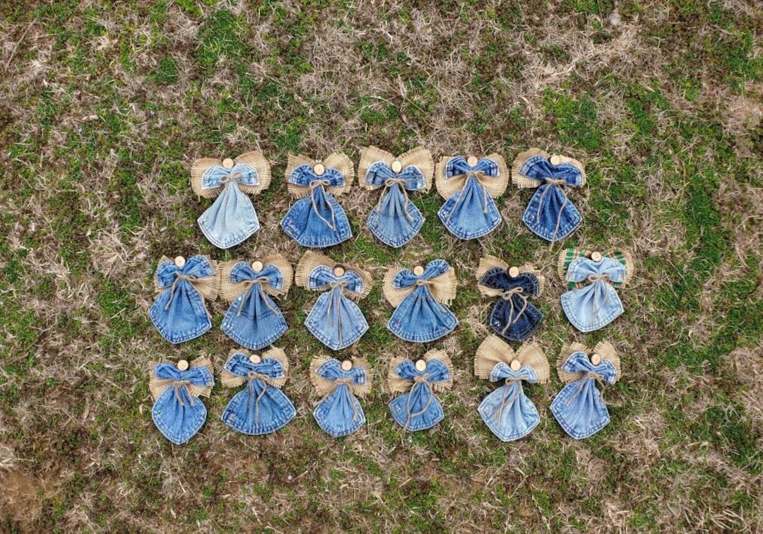 Jean Pocket Angel Ornie Country Farm House Denim Wood Burlap ...