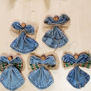 Jean Pocket Angel Ornie Country Chic Farm House Denim Wood Burlap ...