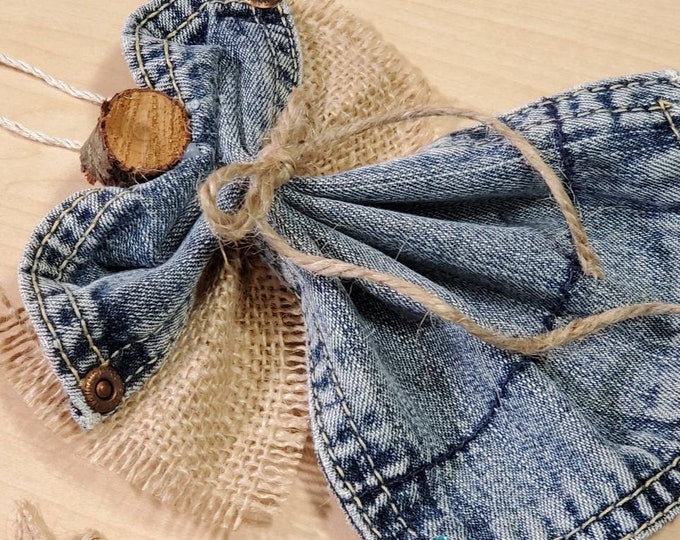Jean Pocket Angel Ornie Country Chic Farm House Denim Wood Burlap ...