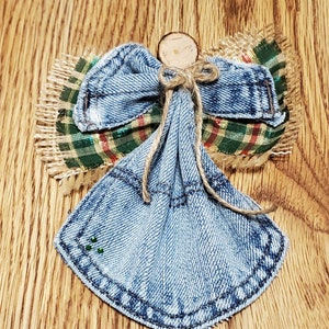 Jean Pocket Angel Ornie Country Chic Farm House Denim Wood Burlap ...