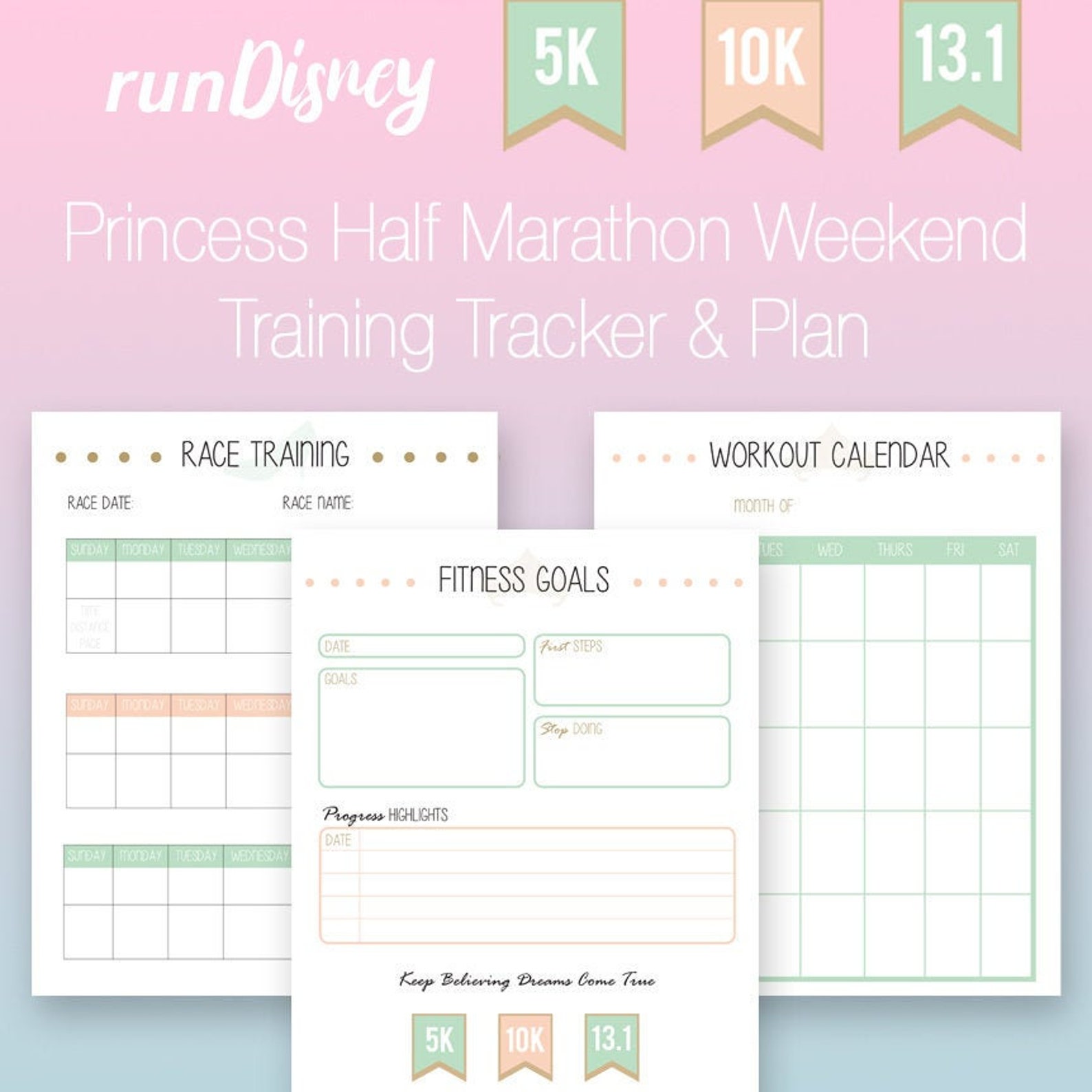 Run Disney Princess Running Race Training Tracker and Planner Digital ...