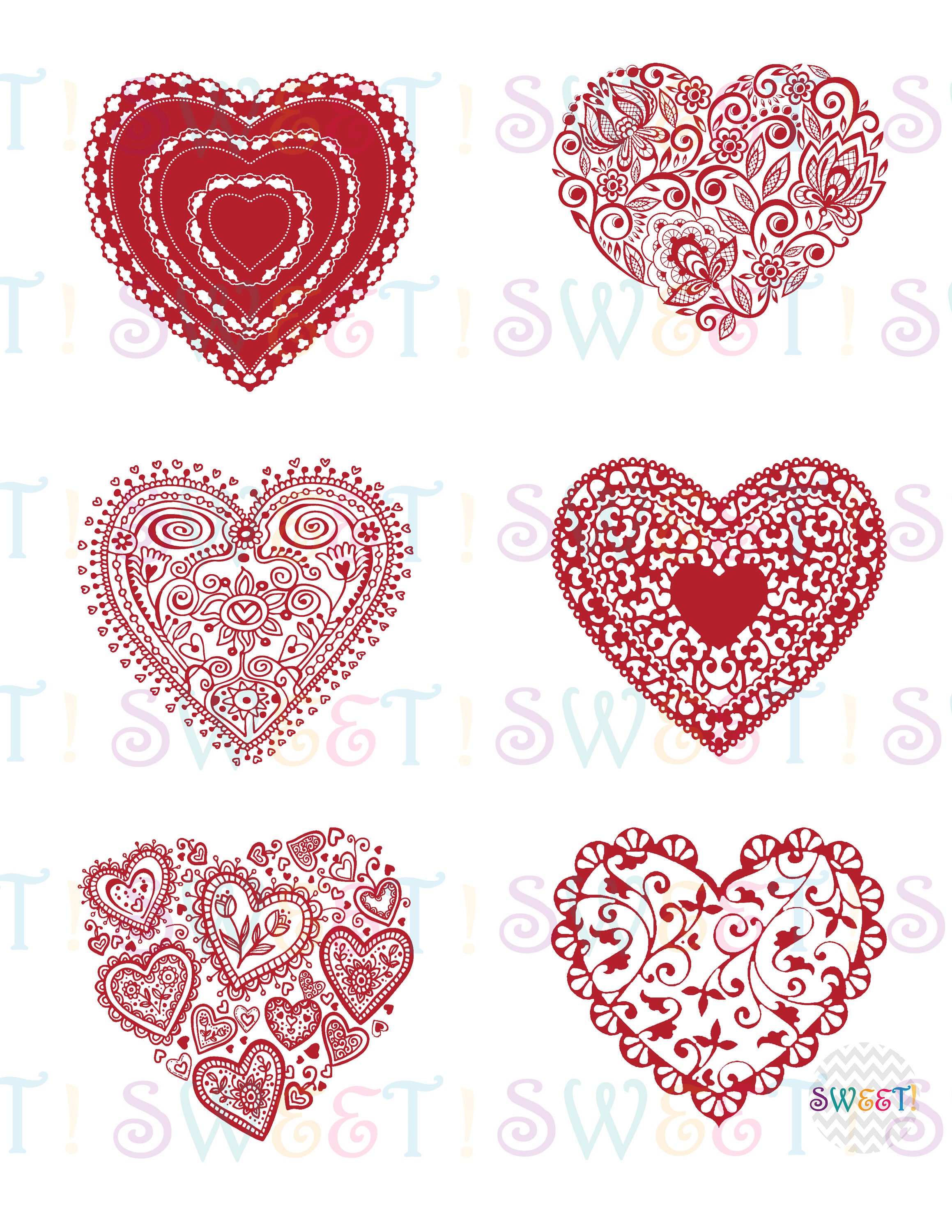Edible Red Lace Heart Print Valentine Cookie Toppers Wafer - Etsy