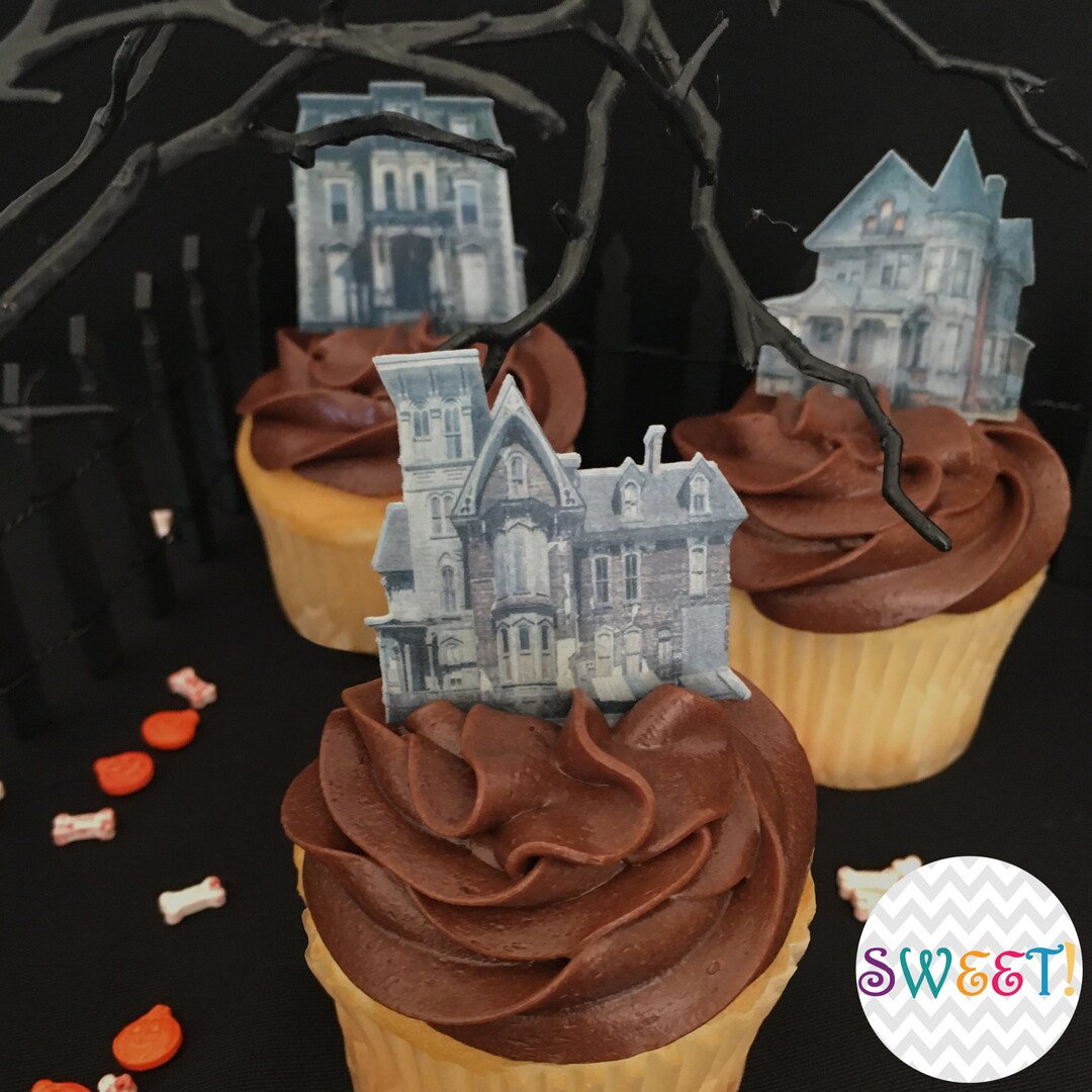 Edible Haunted House Cupcake Toppers, Extra Thick Wafer Paper - Etsy