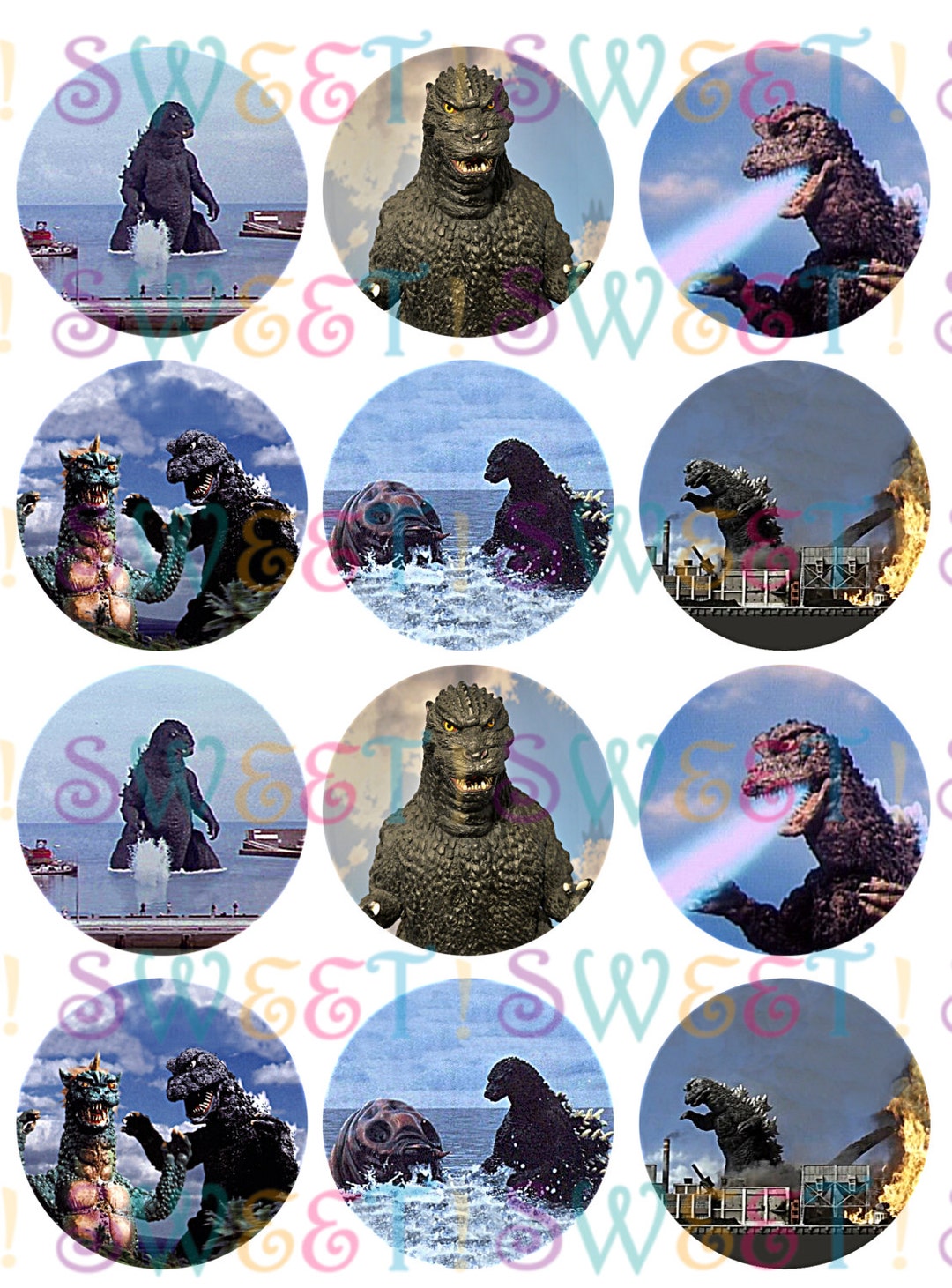 Edible Classic Godzilla Cupcake, Cookie & Oreo Toppers Wafer Paper or ...