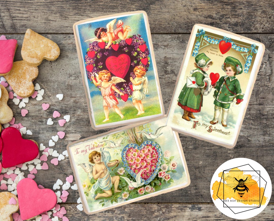 Vintage Victorian Edible Valentine Card Cookie Cake Toppers, Wafer ...