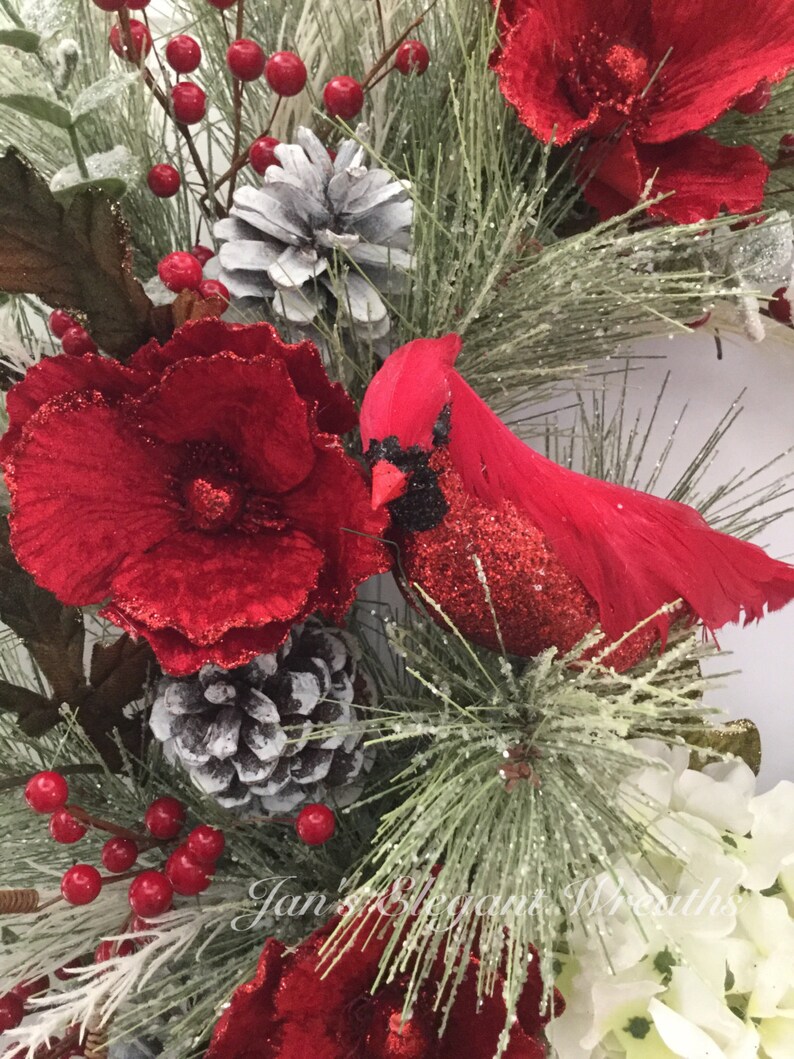 Christmas Wreath Cardinal Wreath Elegant Christmas Wreath Etsy