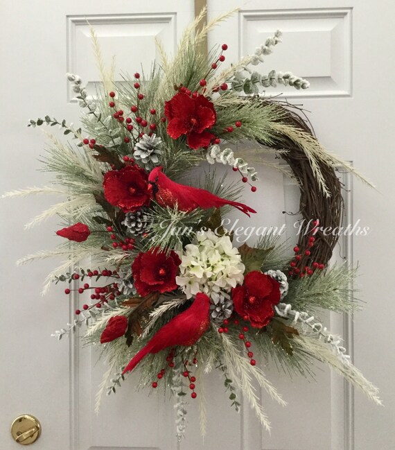 Christmas Wreath Cardinal Wreath Elegant Christmas Wreath Etsy