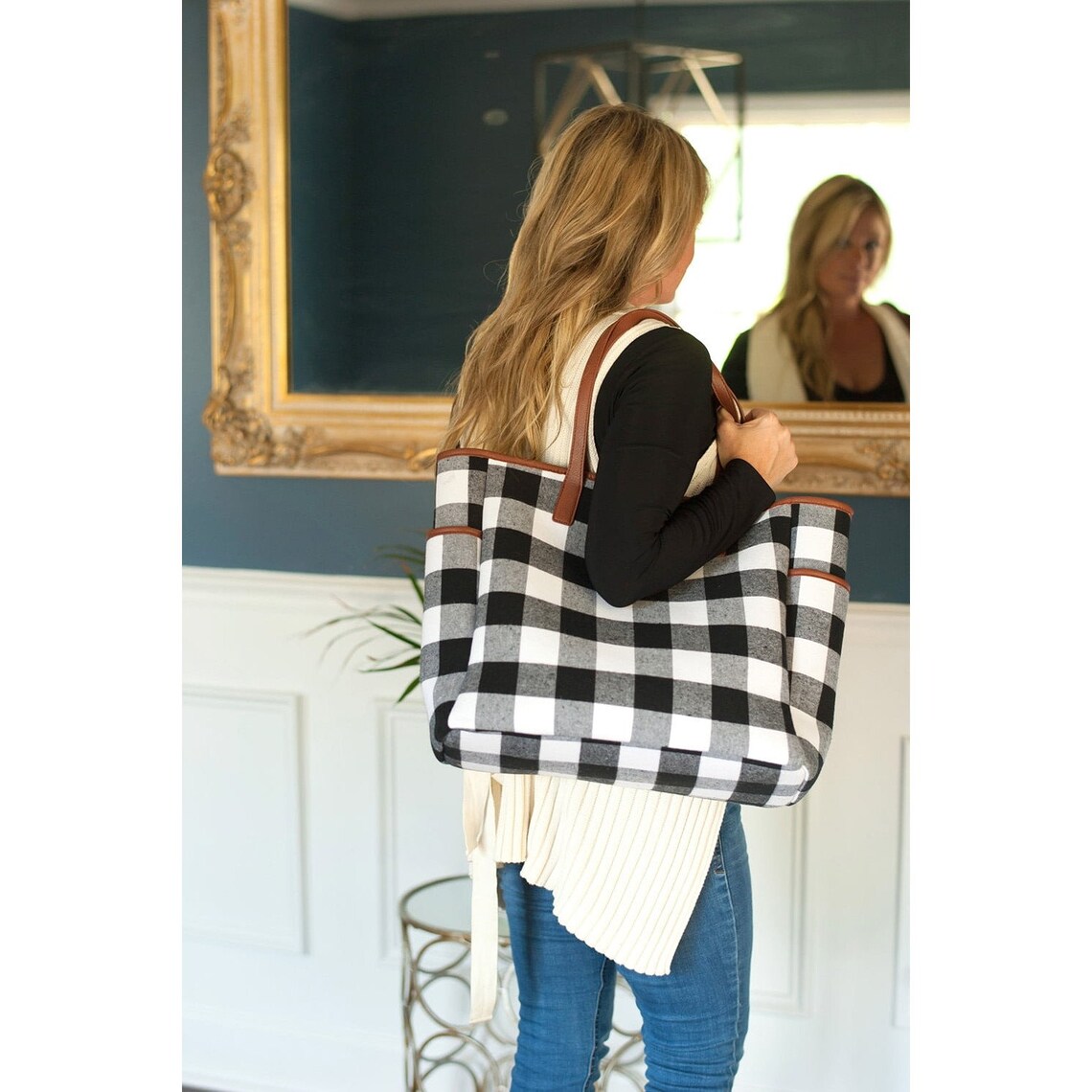 Personalized Buffalo Check Tote Bag, Monogrammed Shoulder Bag - Etsy