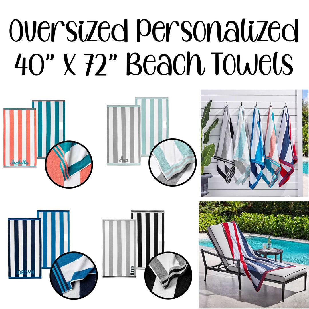 Oversized Cabana Striped Personalized Beach Towels Embroidered Pool ...