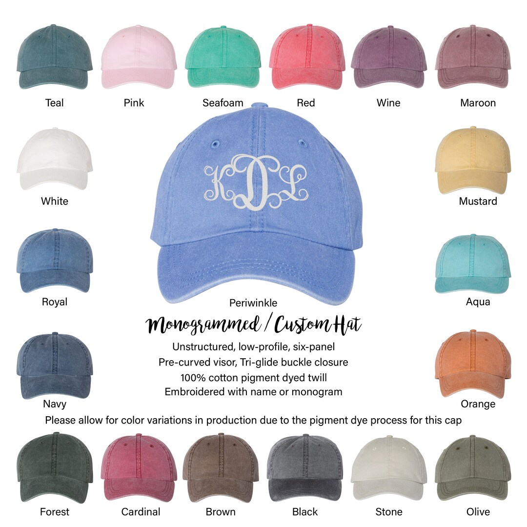 Custom Text Embroidered Hat, Personalized Cap, Pigment Dyed Hat ...
