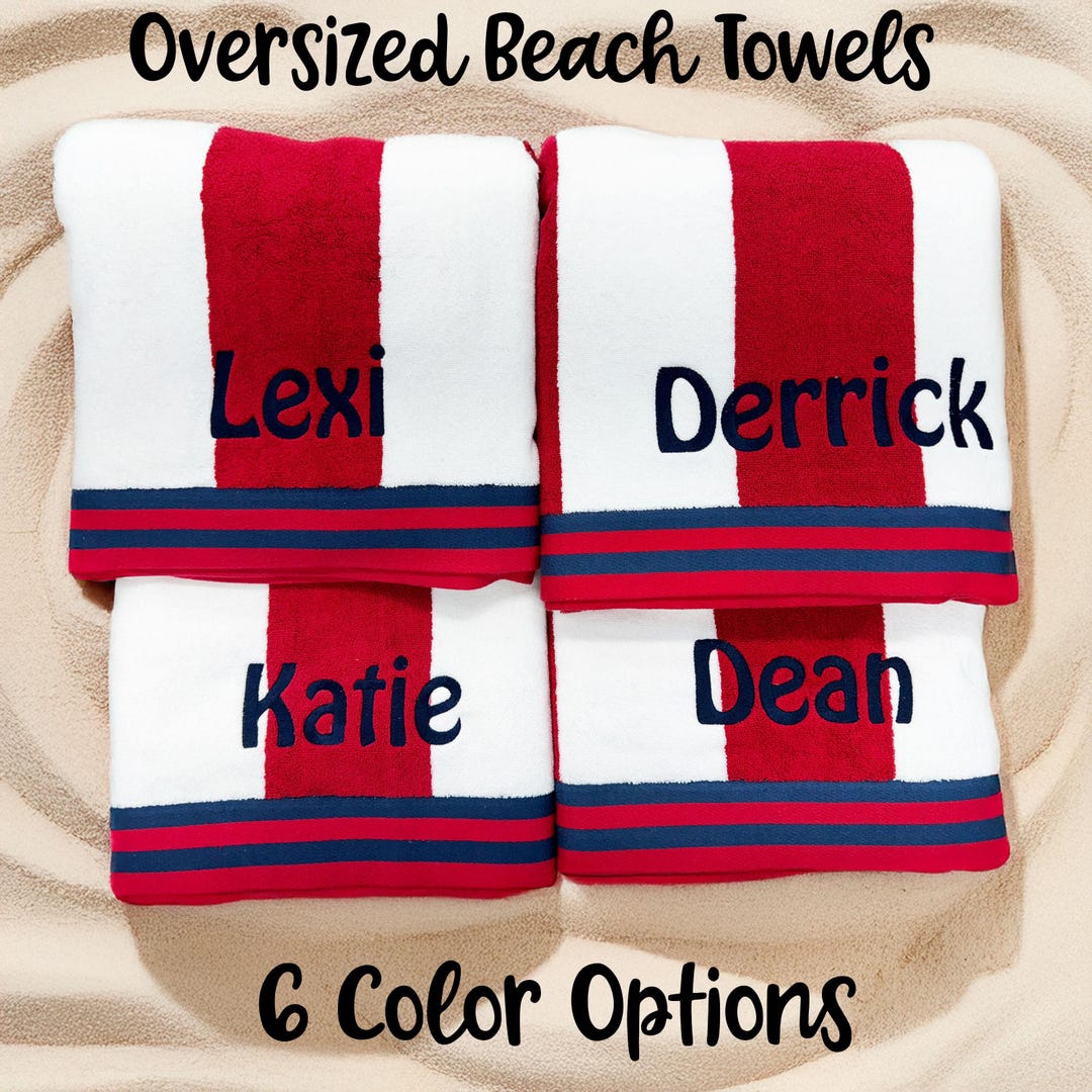 Oversized Cabana Striped Personalized Beach Towel, Embroidered Cotton ...