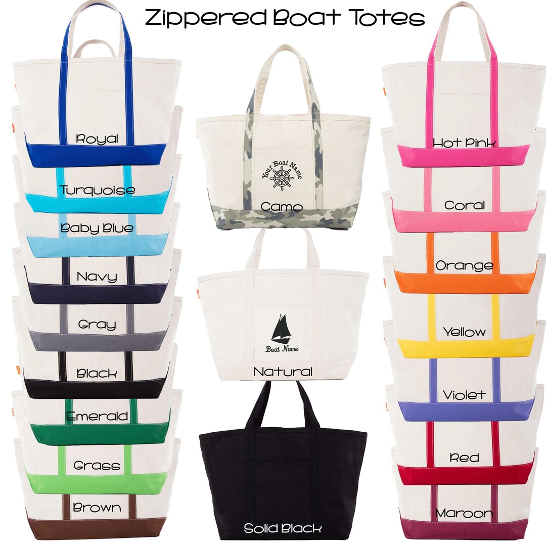 Personalized Canvas Boat Tote Bag, Embroidered Zippered Carryall - Etsy