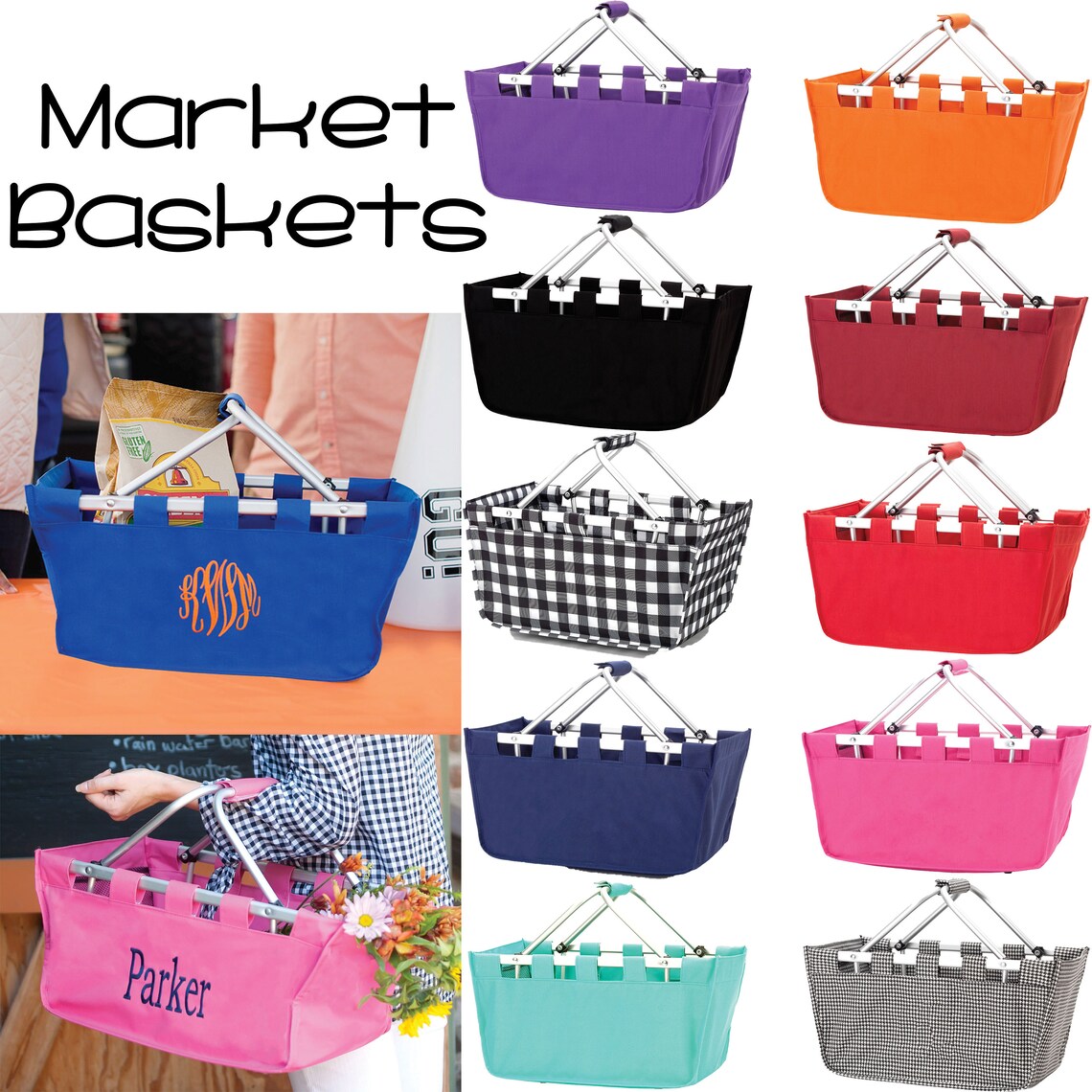 Monogrammed Market Tote Personalized Market Basket Reusable - Etsy