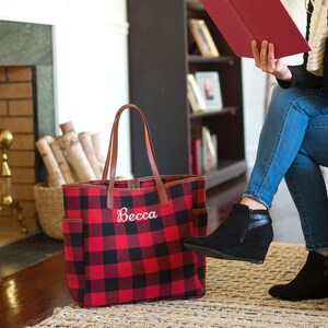Personalized Buffalo Check Tote Bag, Monogrammed Shoulder Bag - Etsy