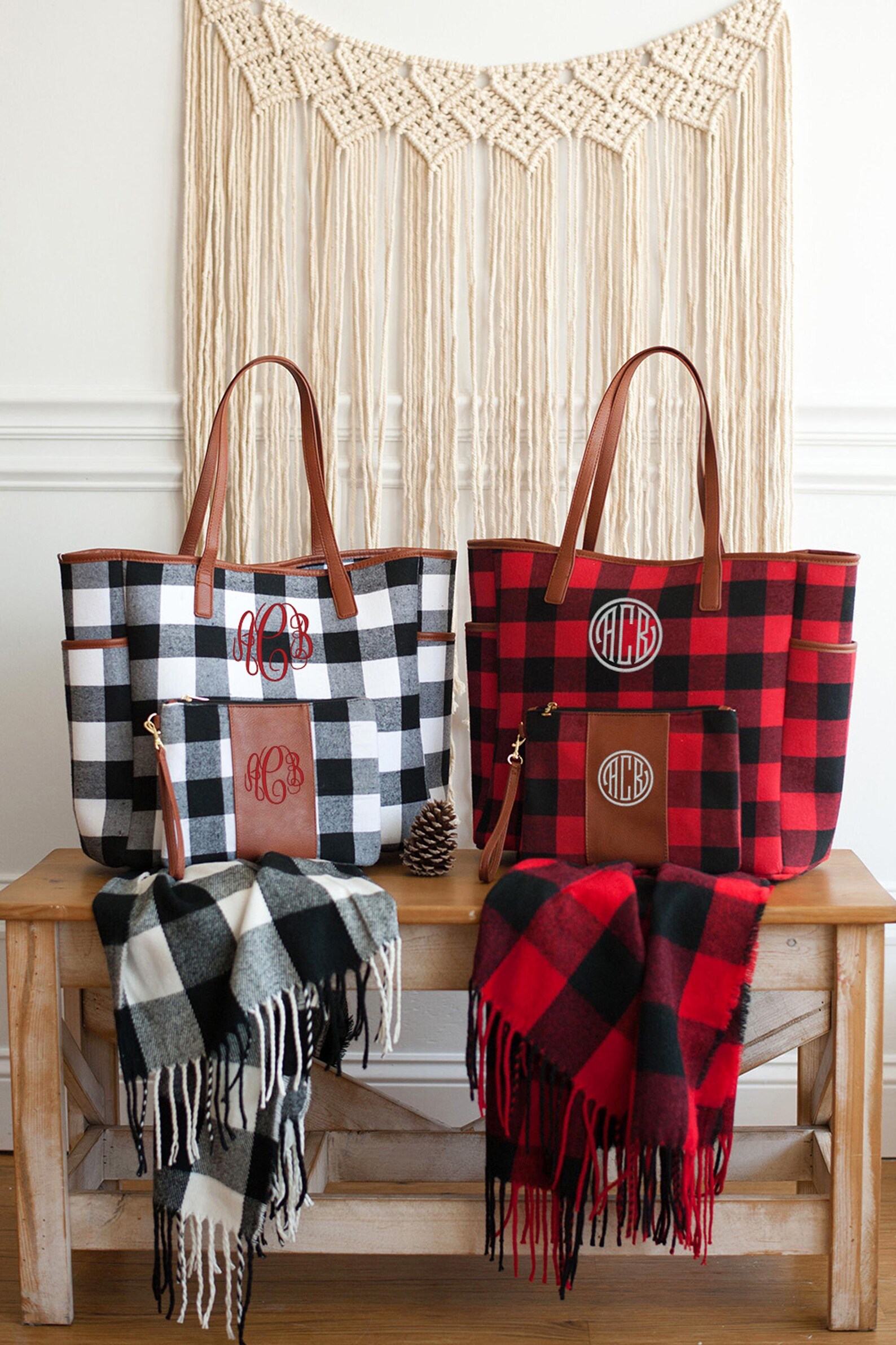 Personalized Buffalo Check Tote Bag, Monogrammed Shoulder Bag - Etsy
