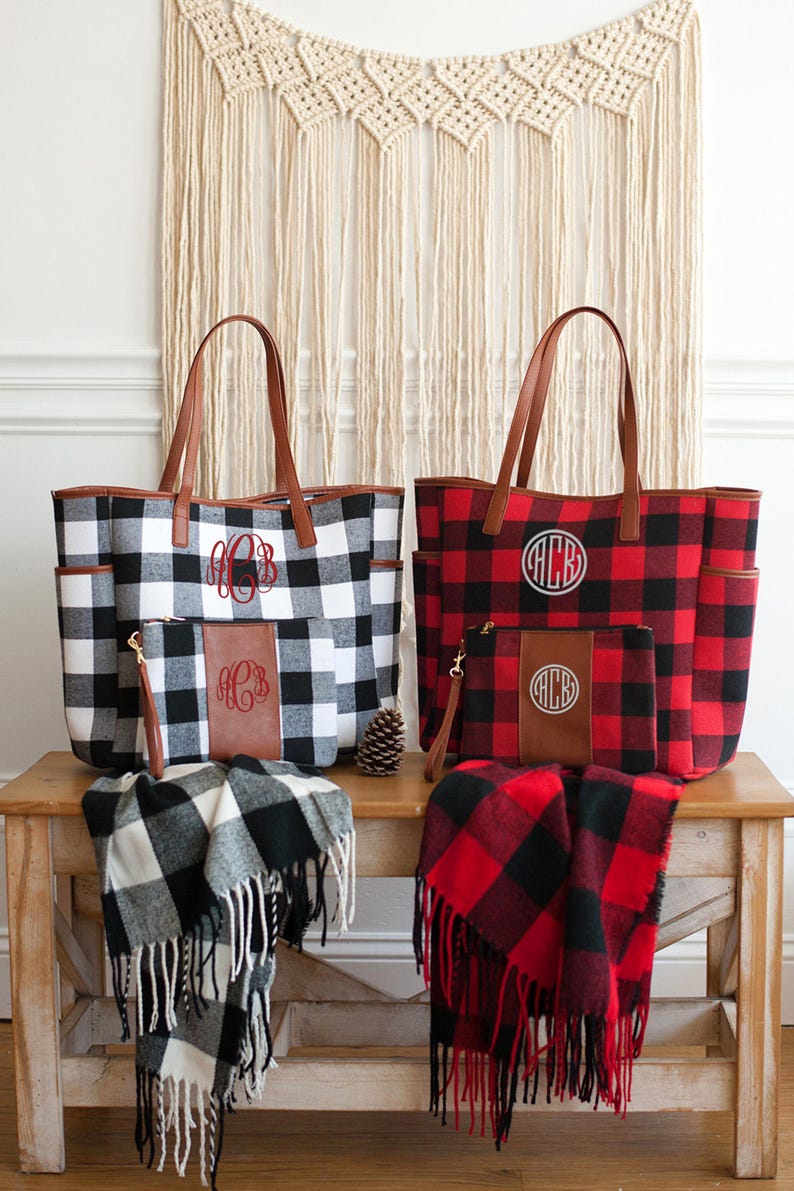 Personalized Buffalo Check Tote Bag, Monogrammed Shoulder Bag - Etsy