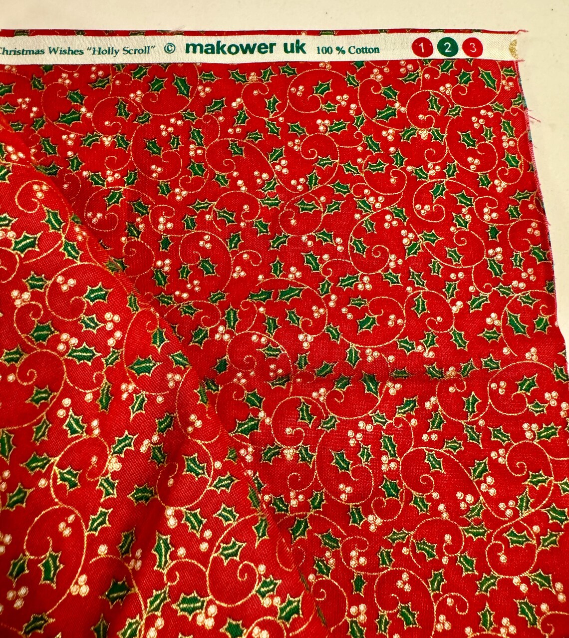 Holly Scroll Christmas Fabric Makower UK 100% Cotton Yardage - Etsy