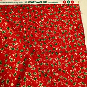 Holly Scroll Christmas Fabric Makower UK 100% Cotton Yardage - Etsy