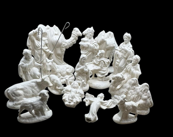 Vintage Atlantic Ceramic Mold White 19 Piece Nativity Set Manger Scene ...
