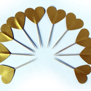 Heart Cupcake Toppers in Gold Wedding Cupcake Toppers Baby | Etsy