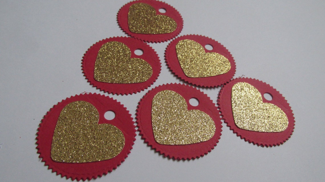 15 Valentine Tags Red and Gold Tags Red Circle Tag With - Etsy