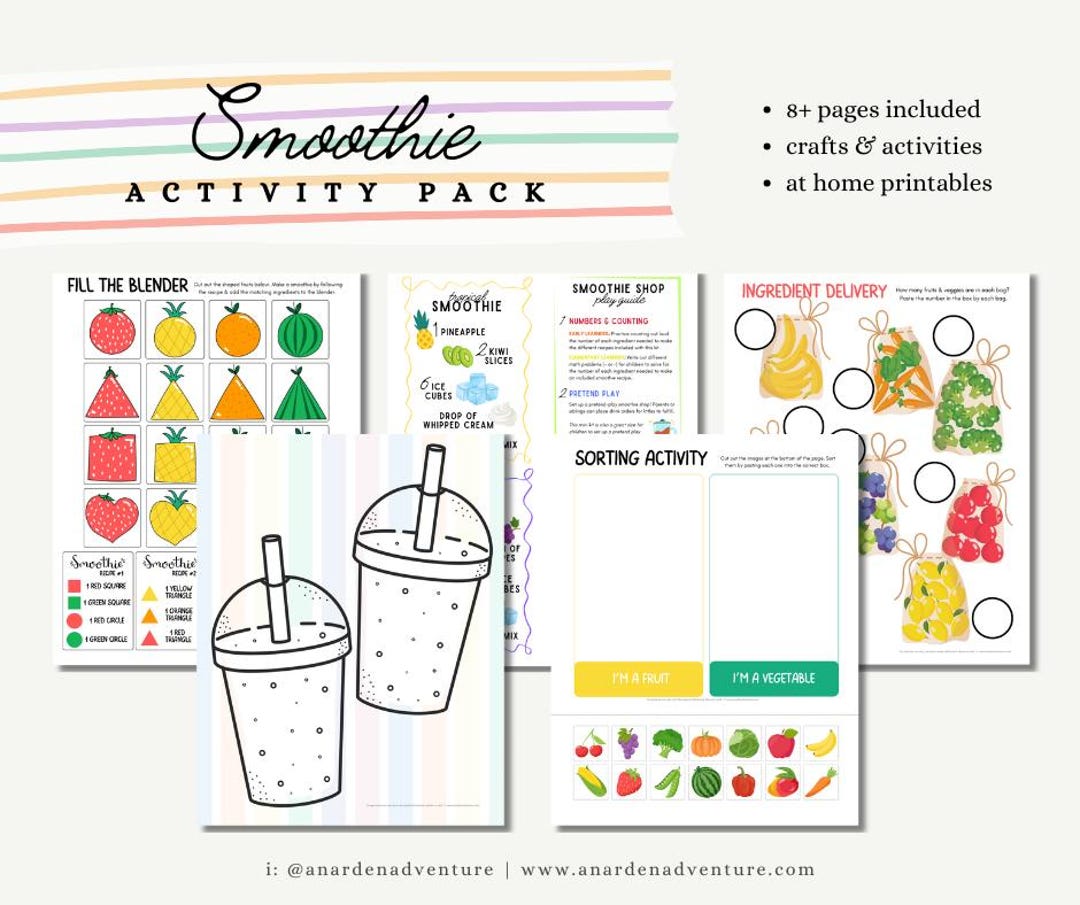 Smoothie Activity Pack • Printable Learning for Kids (digital Download ...