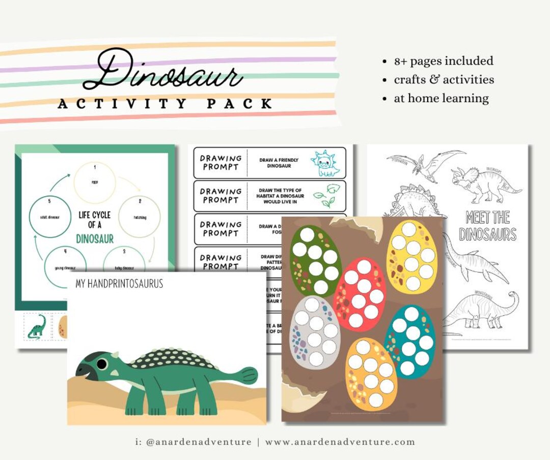 Dinosaur Activity Pack: Fossil Learning, Crafts, Homeschool (digital ...