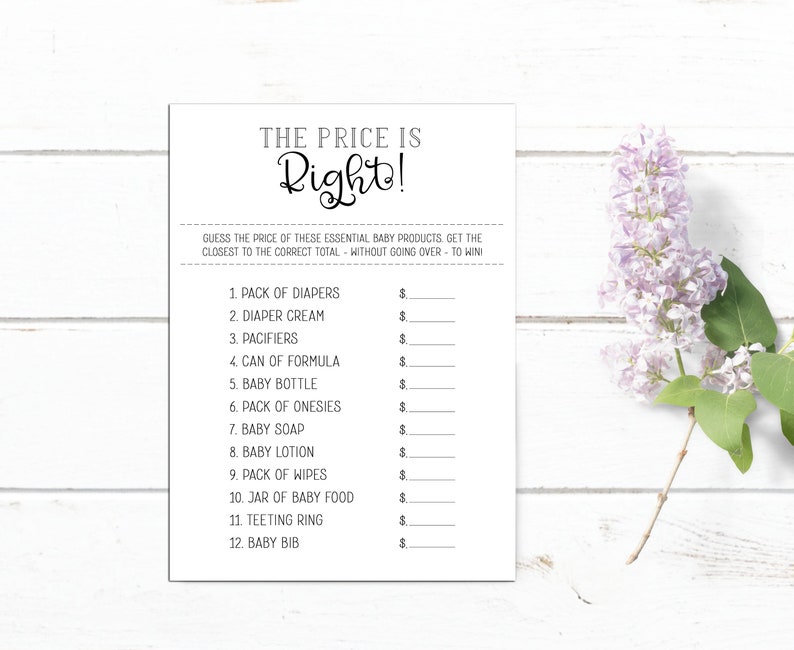 The Price is Right Game - Printable Baby Shower Game - Baby Item Cost ...