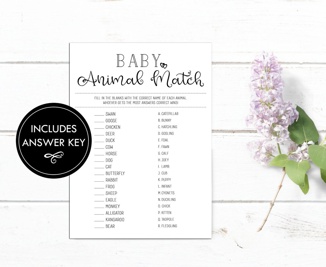 Baby Animal Matching Game - Baby Shower Game - Printable Baby Shower ...