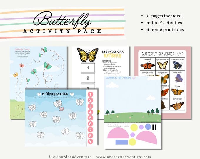 Butterfly Activity Pack Printable for Kids, Butterfly Craft, Coloring ...