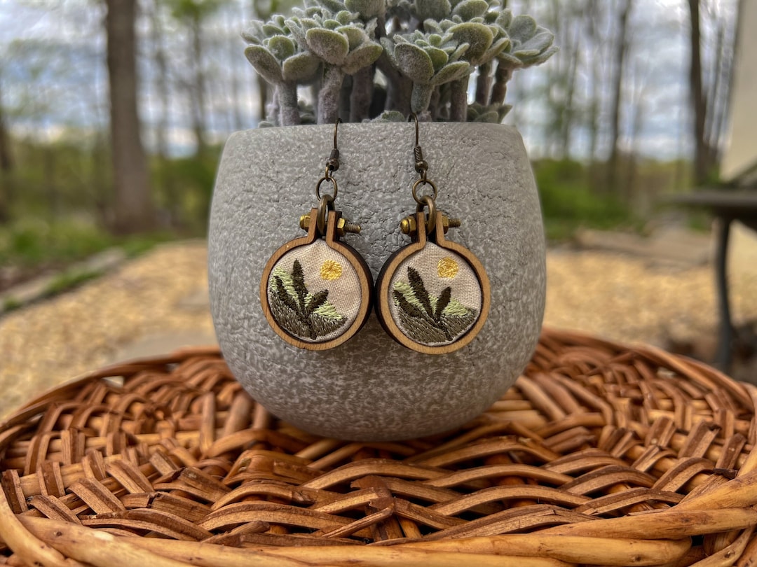 Plant Themed Embroidered Earrings | Unique Gift for Nature Lovers ...