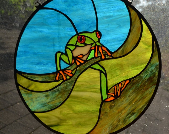 Red Eyed Tree Frog Stained Glass Circular Panel - Etsy