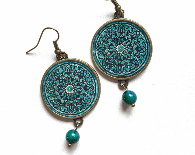 NIRVANA Middle Eastern Mandala Drop Earrings, Turkish Tile Cameo ...