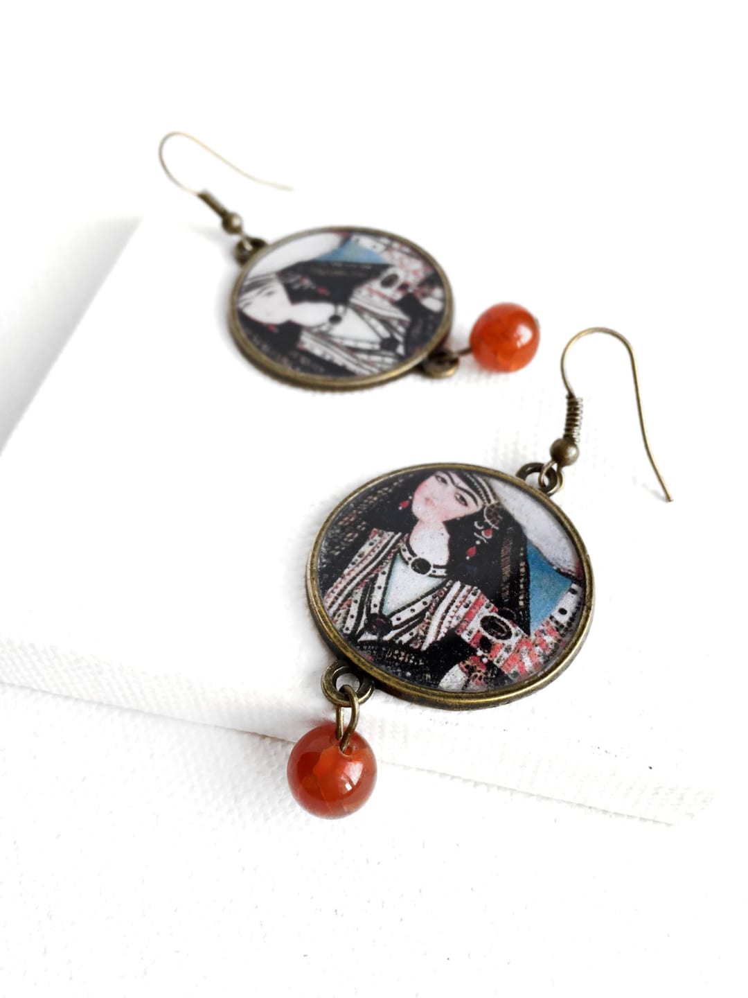 MAHDOKHT Persian Safavid Miniature Painting Earrings, Historical Tribal ...