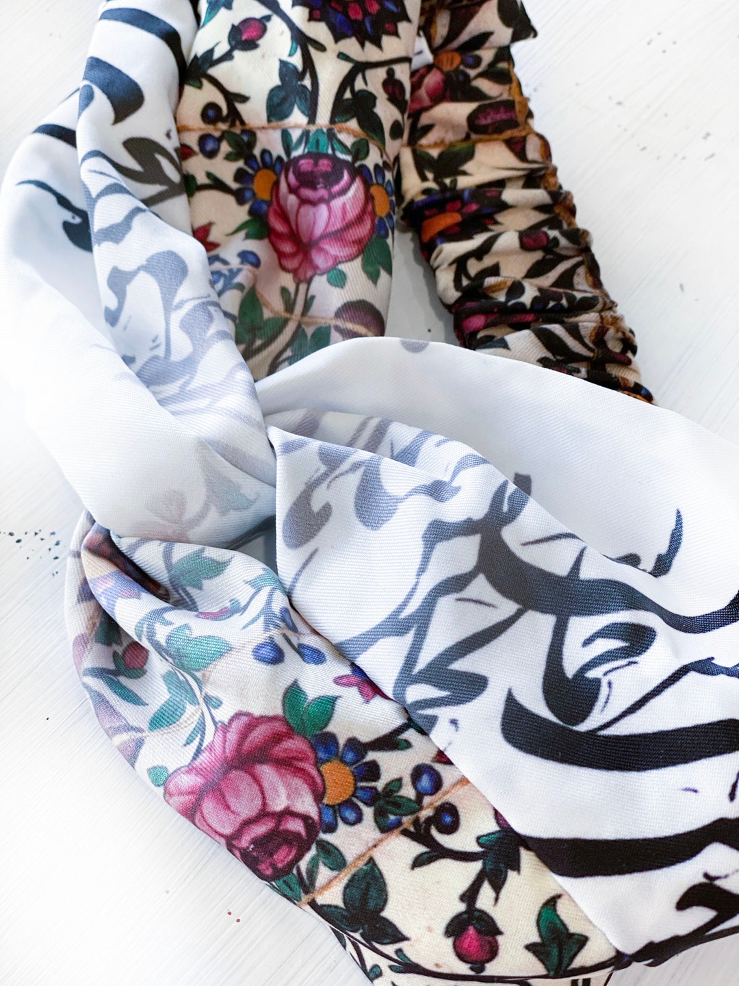 Persian Calligraphy Twisted Headband: Eslimi Floral Design, Boho ...