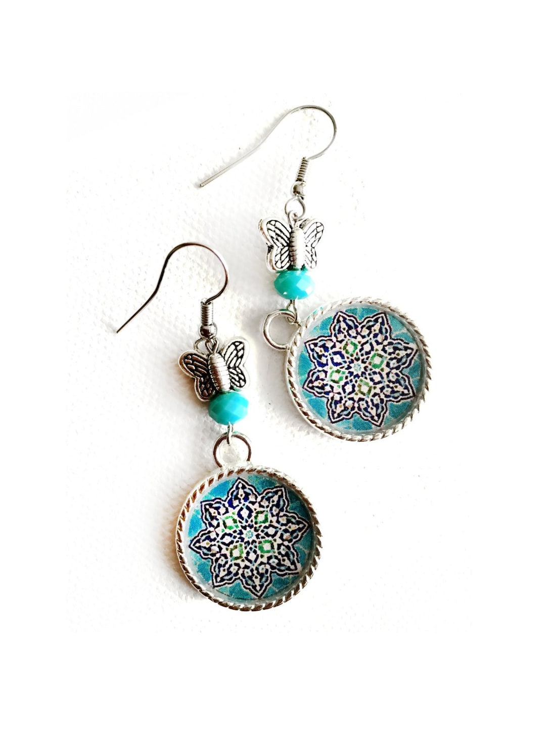 SOHA Butterfly Earrings: Persian Tile, Ethnic Blue Jewelry, Vintage ...