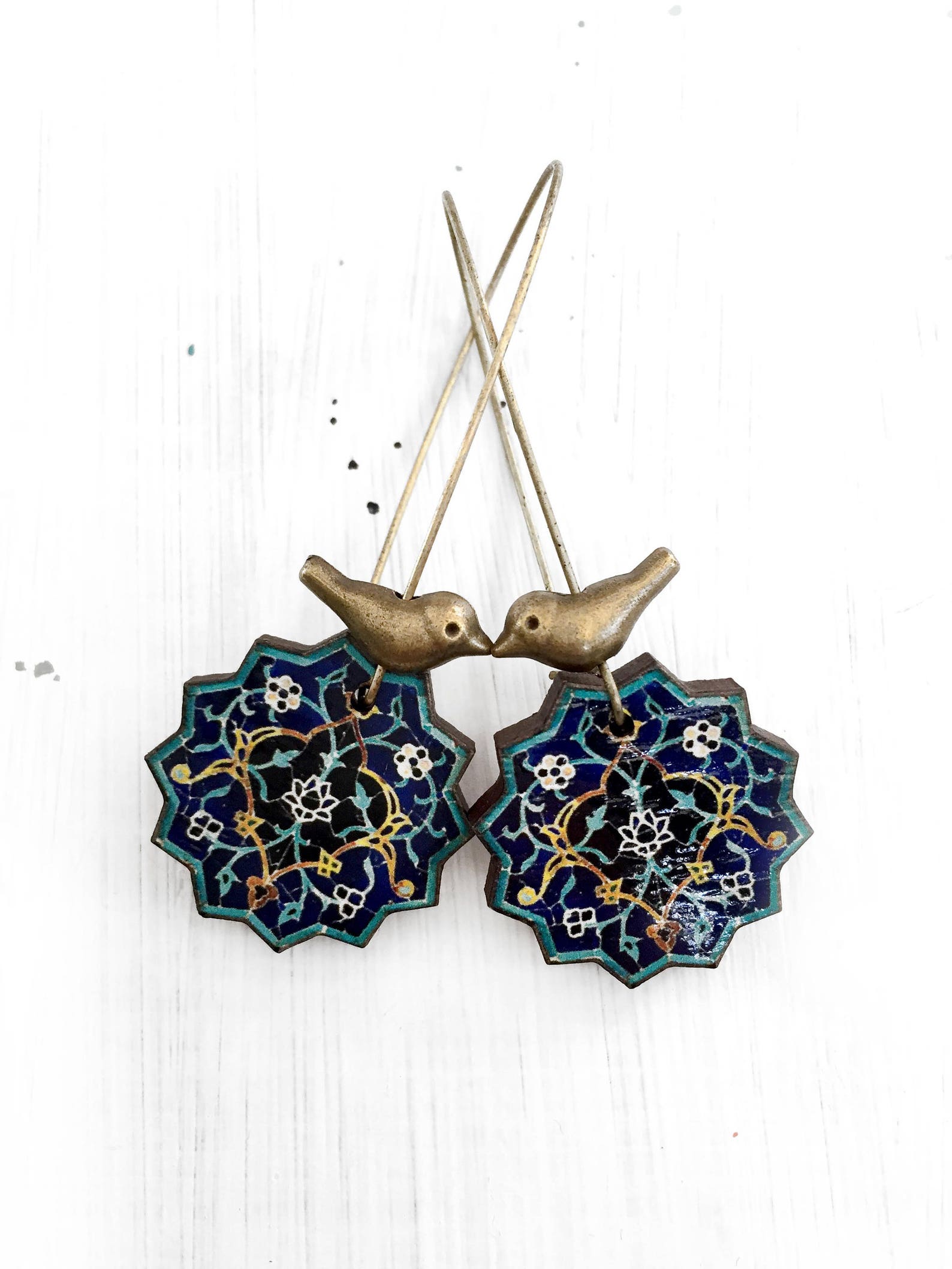 SAHAR Persian Tile Lightweight Wooden Star Earrings, Travel Accessory ...