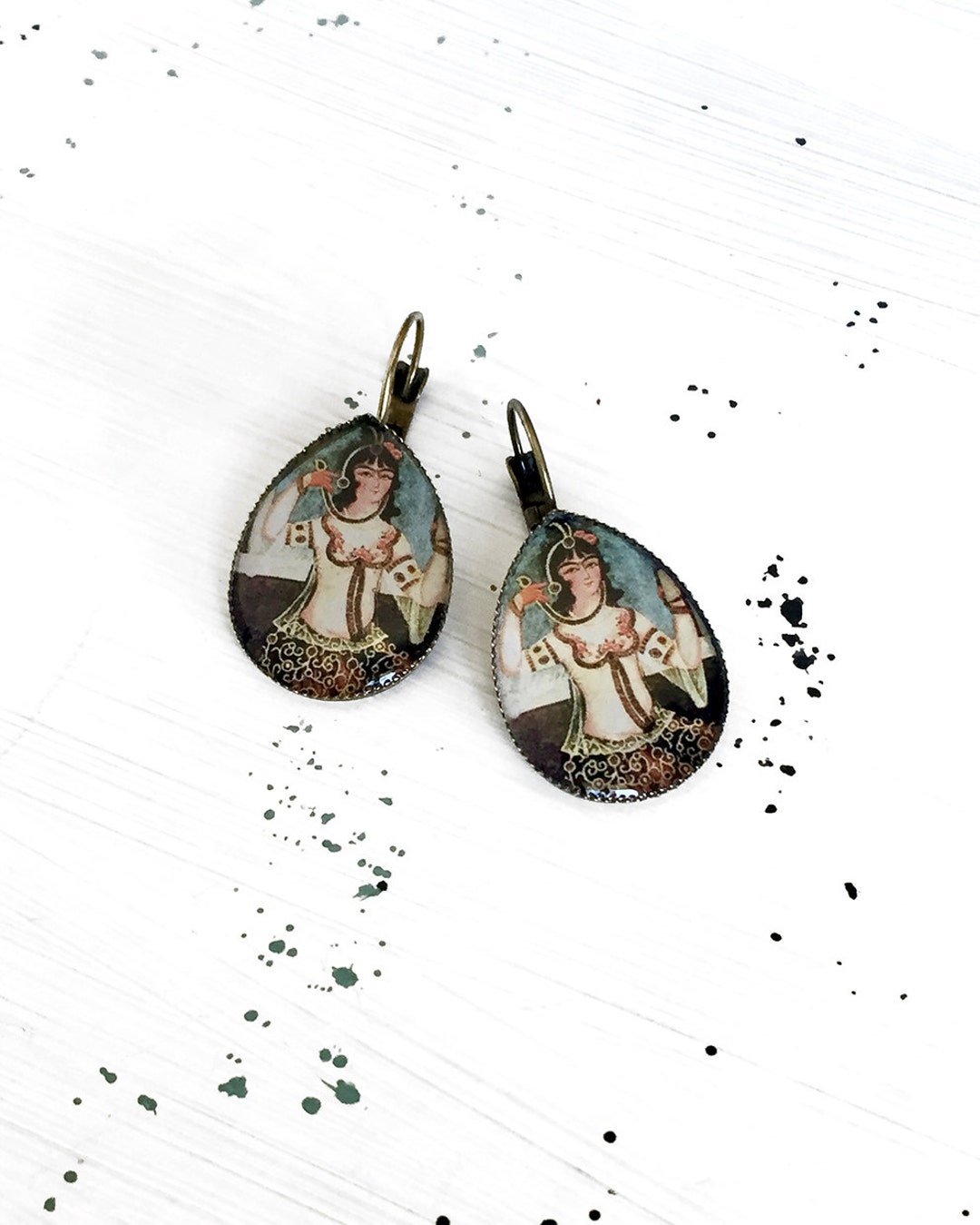 PARISIMA Persian Miniature Painting Teardrop Earrings, Historical ...