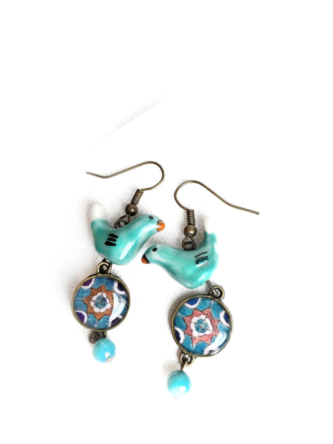 NIKI Persian Tile Bird Dangle Earrings: Ethnic Folk Ceramic Jewelry ...