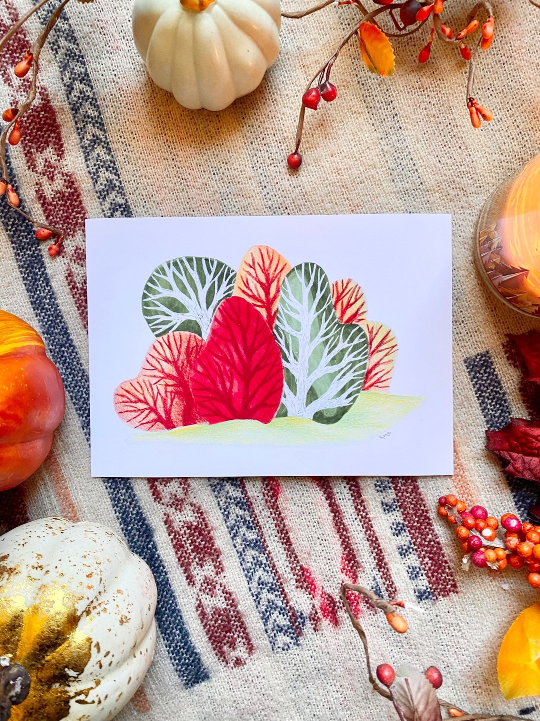 Autumn Trees Illustration Print | 5x7 | Fall Illustration | Colored ...