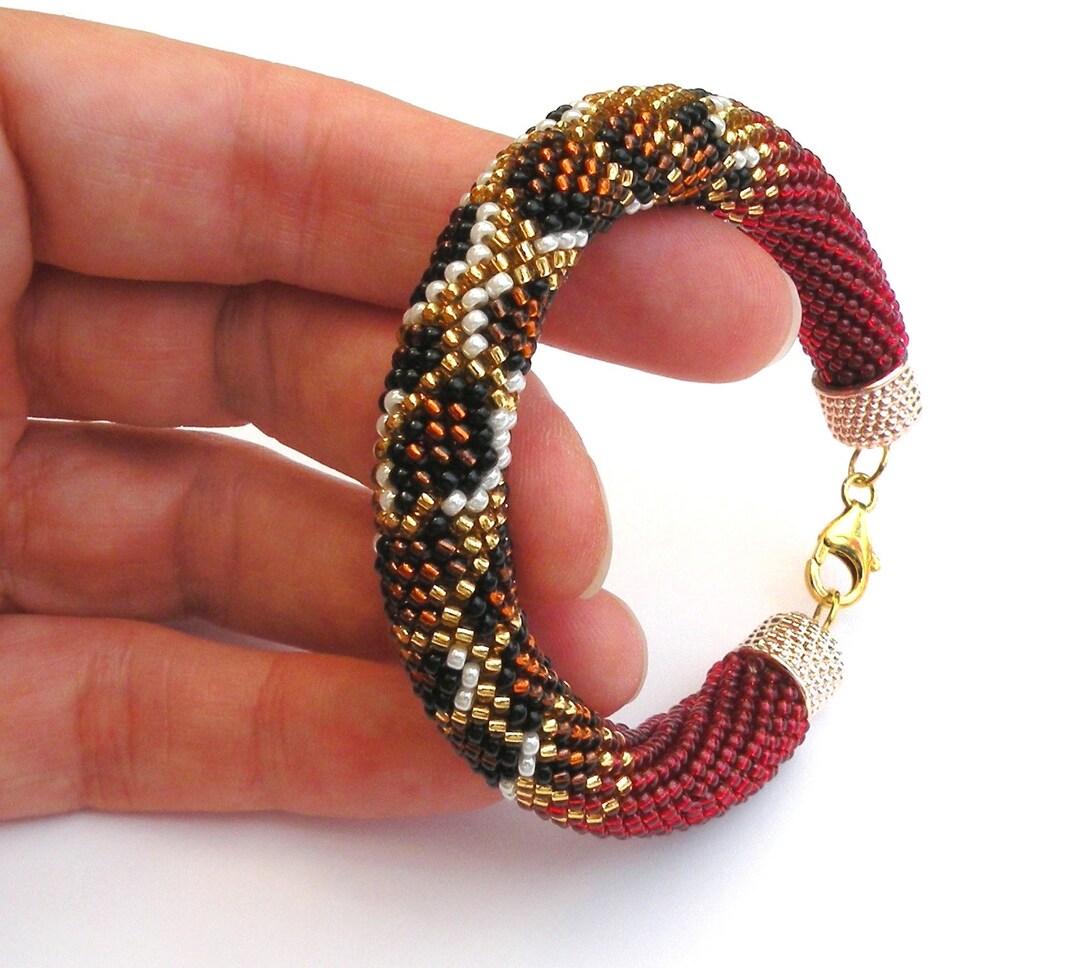 Crochet Beaded Rope Bracelet, Leopard Print Jewelry, Japanese Seed ...